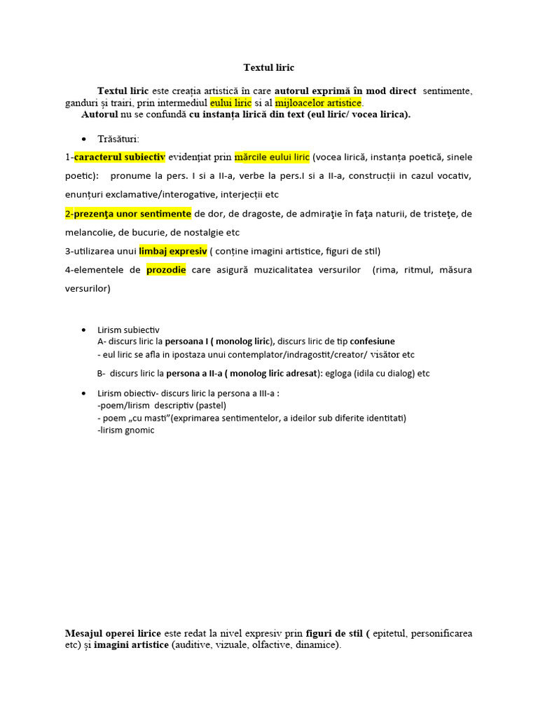 Textul Liric - Trasaturi | PDF