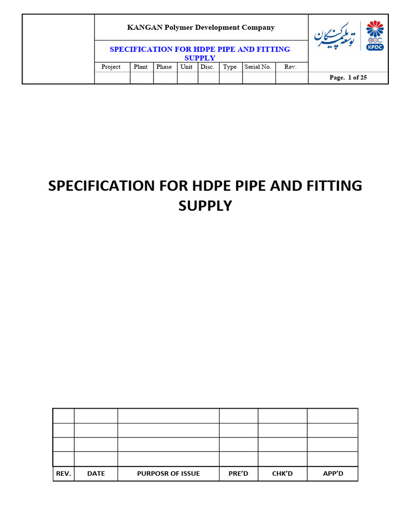 HDPE Pipe and Fitting Specifications | PDF