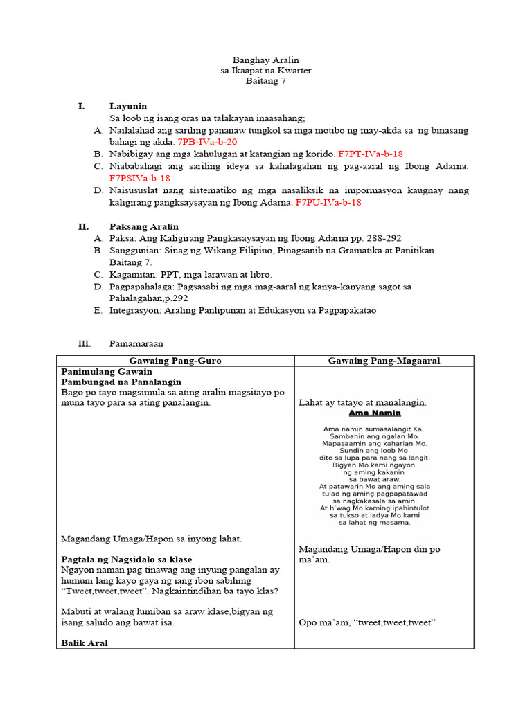 Banghay Aralin Baitang 7 Ibong Adarna | PDF