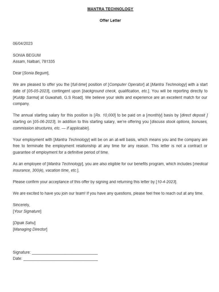 Offer Letter | PDF