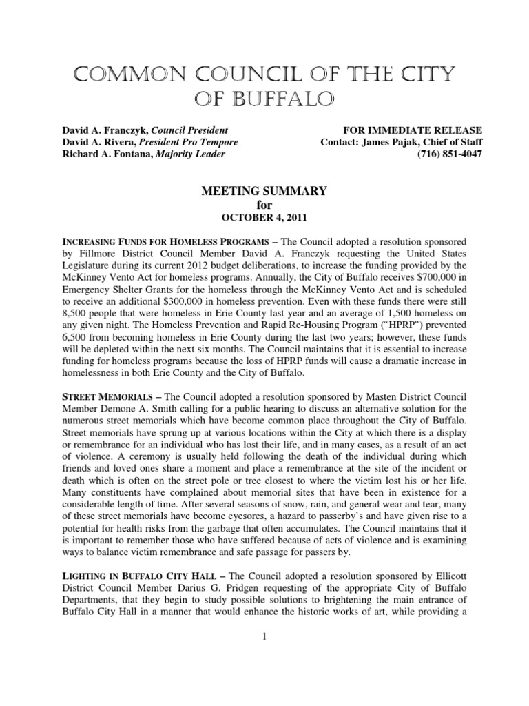 Common Council Report for the meeting held October 4, 2011 ...