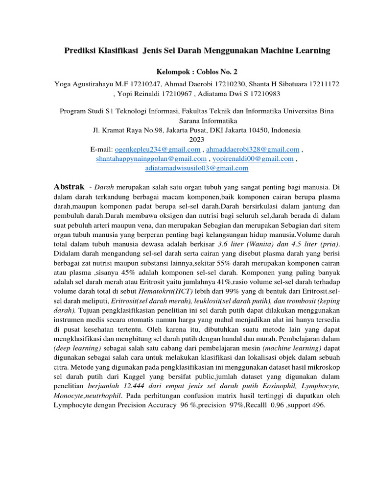 Prediksi Klasifikasi Jenis Sel Darah Menggunakan Machine Learning ...