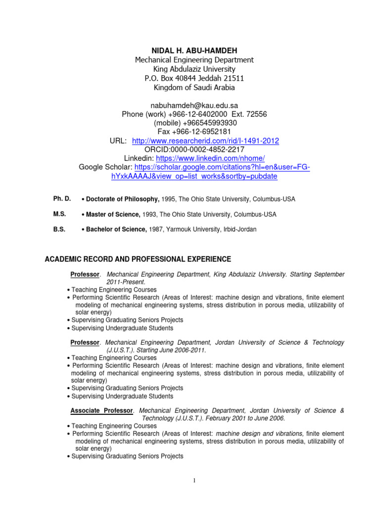 CV - Nidal Abu Hamdeh | PDF