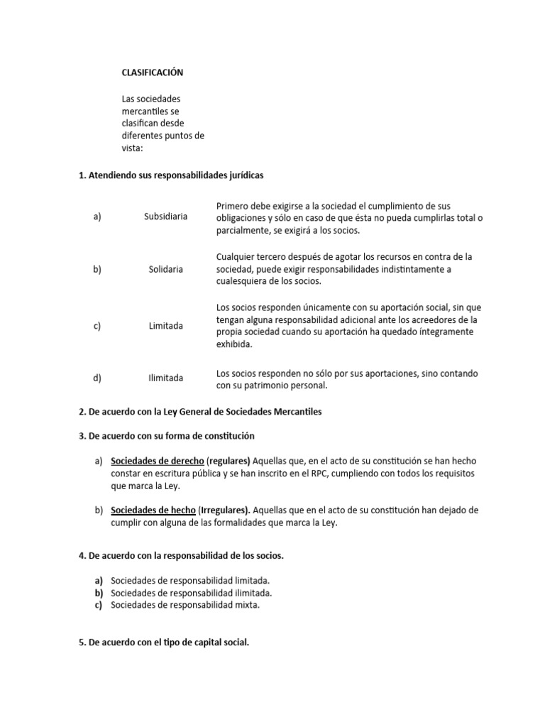 Clasificación de Sociedades Mercantiles | PDF | Negocios | Derecho