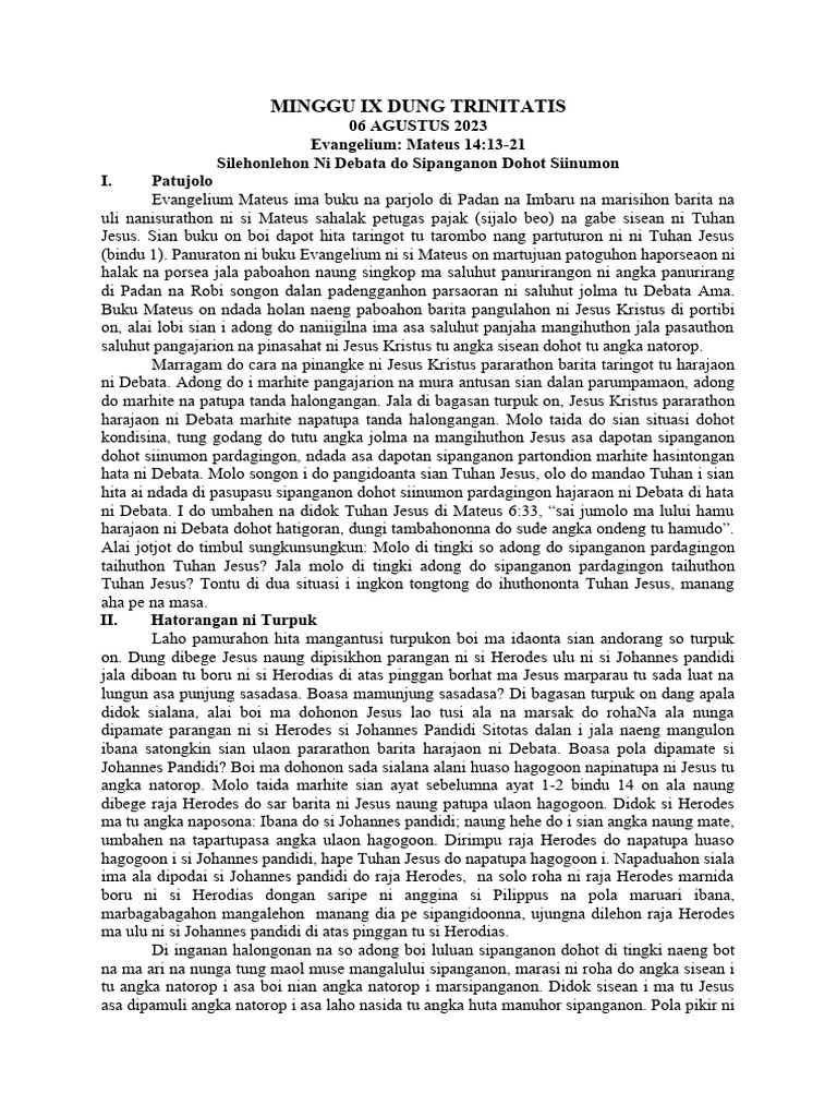 MINGGU IX DUNG TRINITATIS Bahan Sermon 6 Agustus | PDF | Ilmu Sosial ...