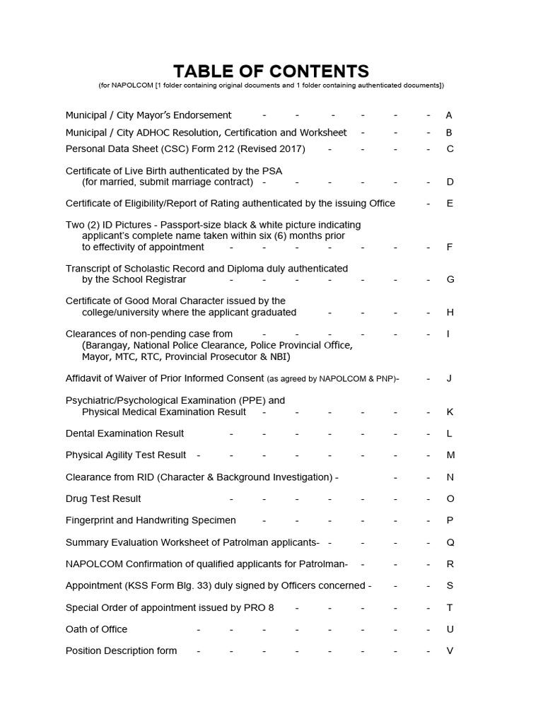Napolcom Table of Contents | PDF