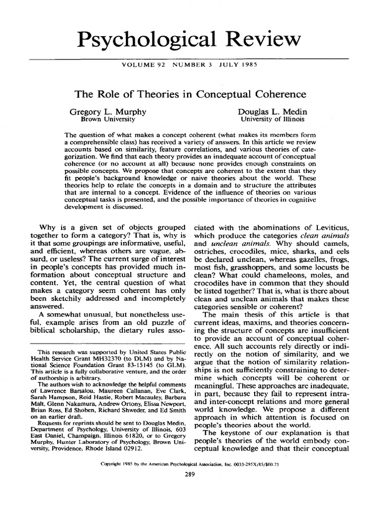 Murphy, G. & Medin, D. The Role of Theories in Conceptual Change | PDF