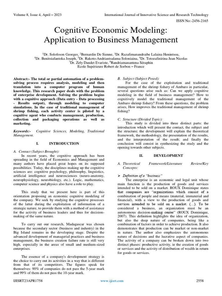 Cognitive Economic Modeling Application To Business Management Pdf