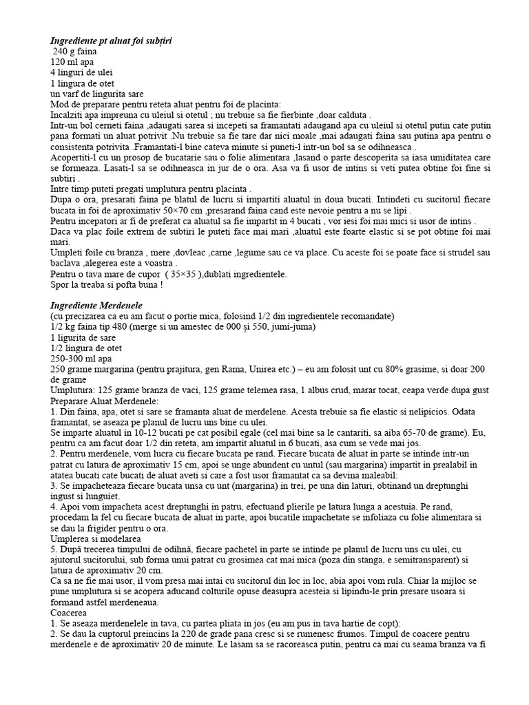 Aluat de Foi Subțiri Plăcintă + Merdenele | PDF