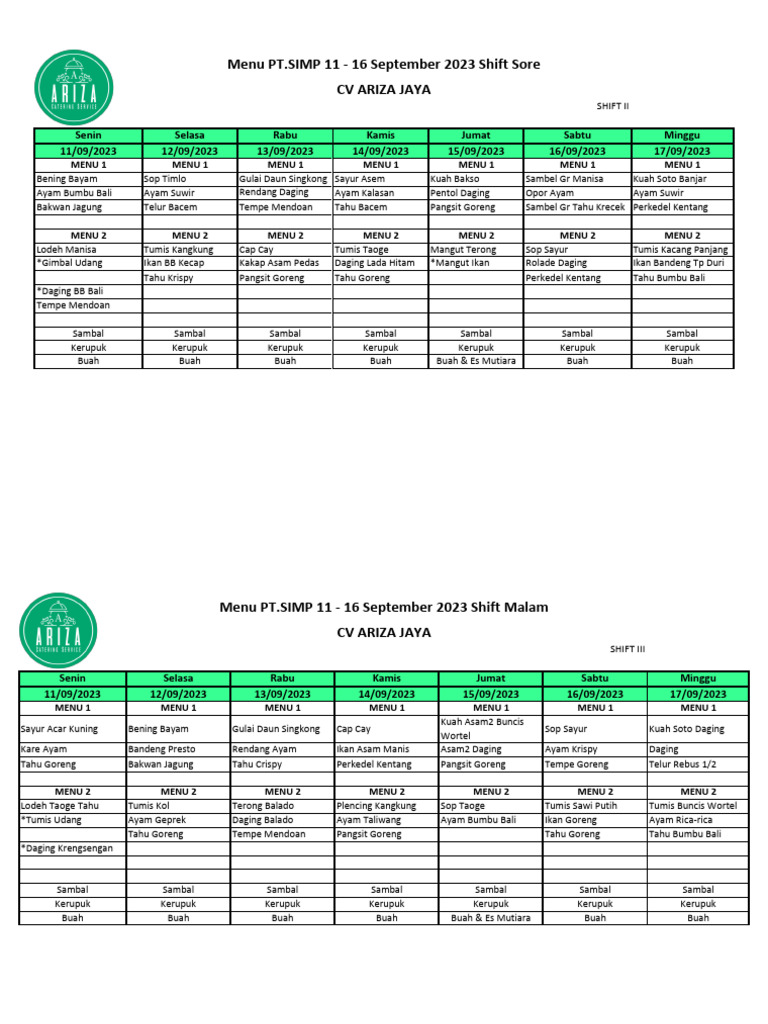 Menu PT - SIMP 11 - 16 September 2023 - Ref2 | PDF