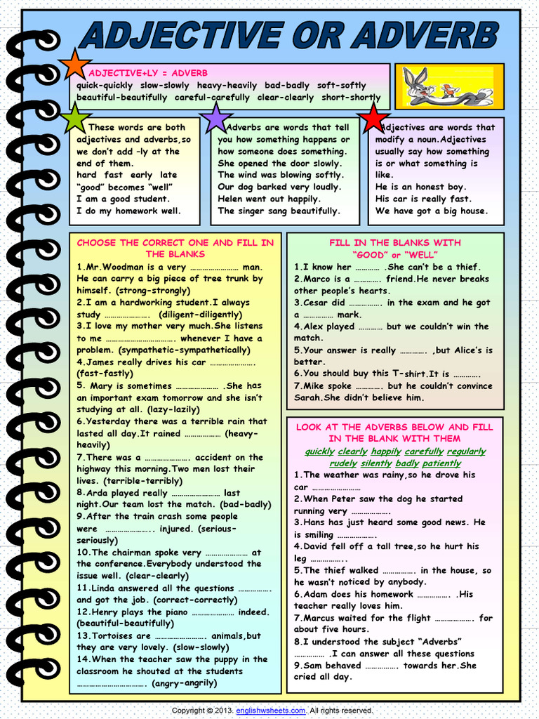 Adjective or Adverb Worksheet With Grammar Explanation - Pdf. 1 | PDF