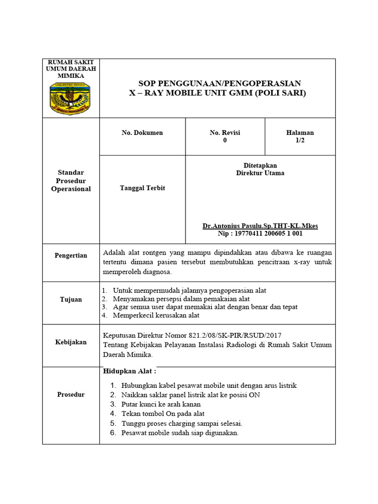 SOP Pengoperasian X-Ray Mobile GMM | PDF | Teknologi & Rekayasa