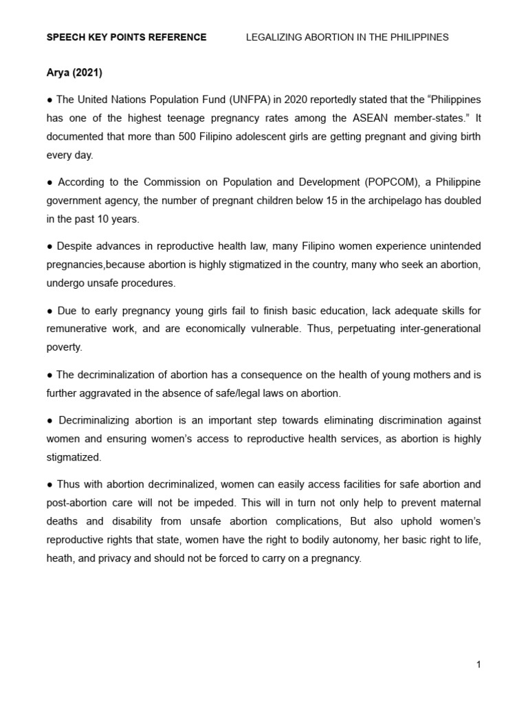 Legalizing Abortion - Key Points References | PDF