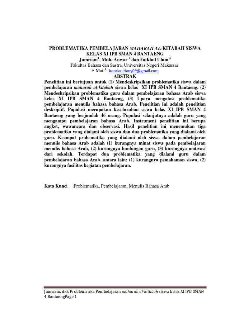 ARTIKEL - Problematika Pembelajaran Maharah Kitabah | PDF