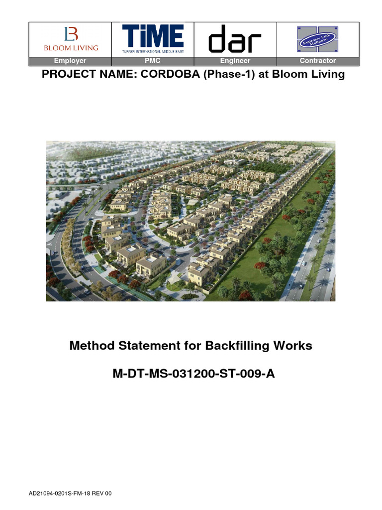 Backfilling Method Statement for Córdoba Project | PDF | Computers
