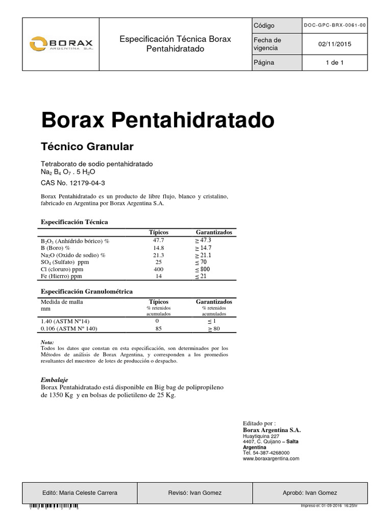 Borax Pentahidratado TG | PDF