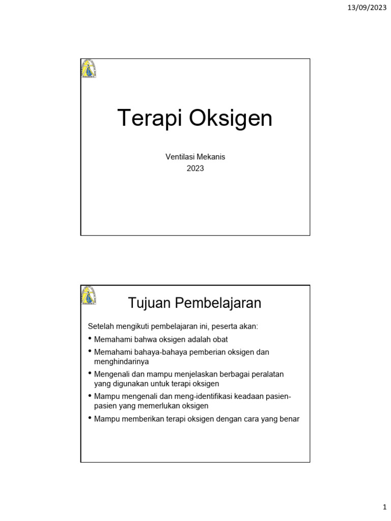 Terapi Oksigen: Tujuan Pembelajaran | PDF