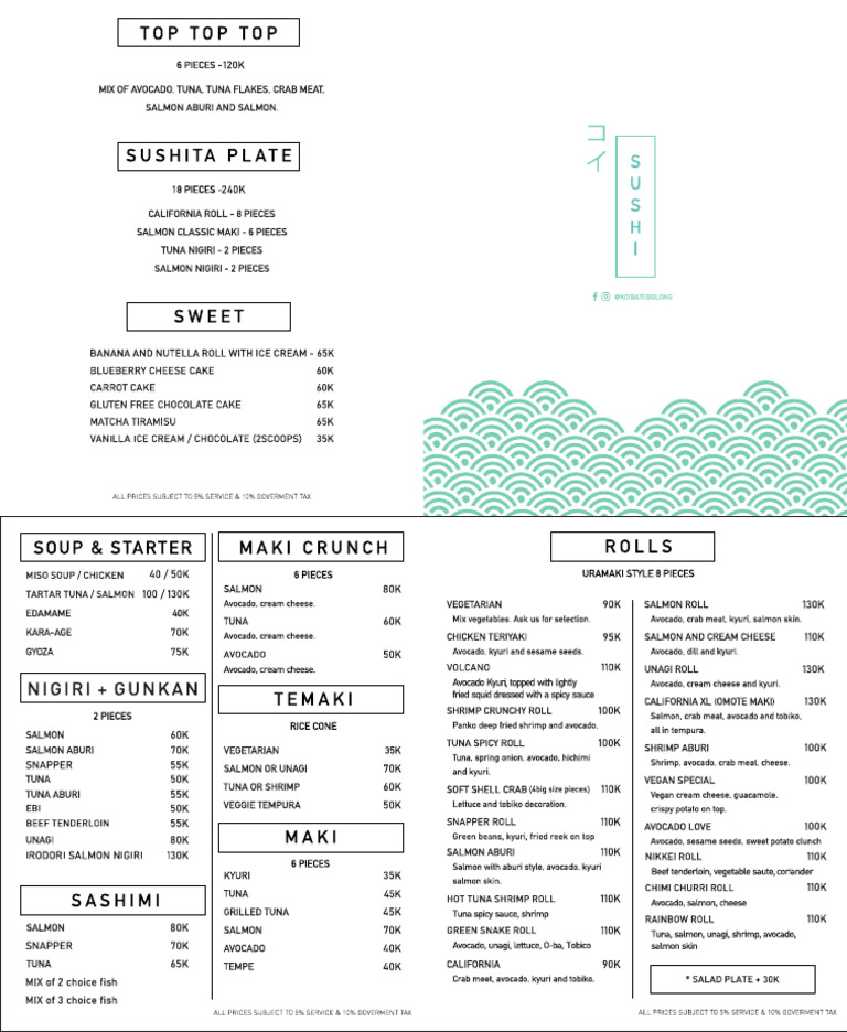 Koi Sushi Menu 2023 | PDF