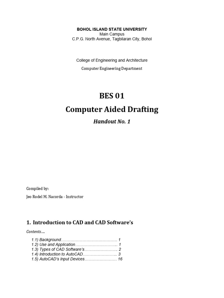 BES 01 Computer Aided Drafting: Handout No. 1 | PDF