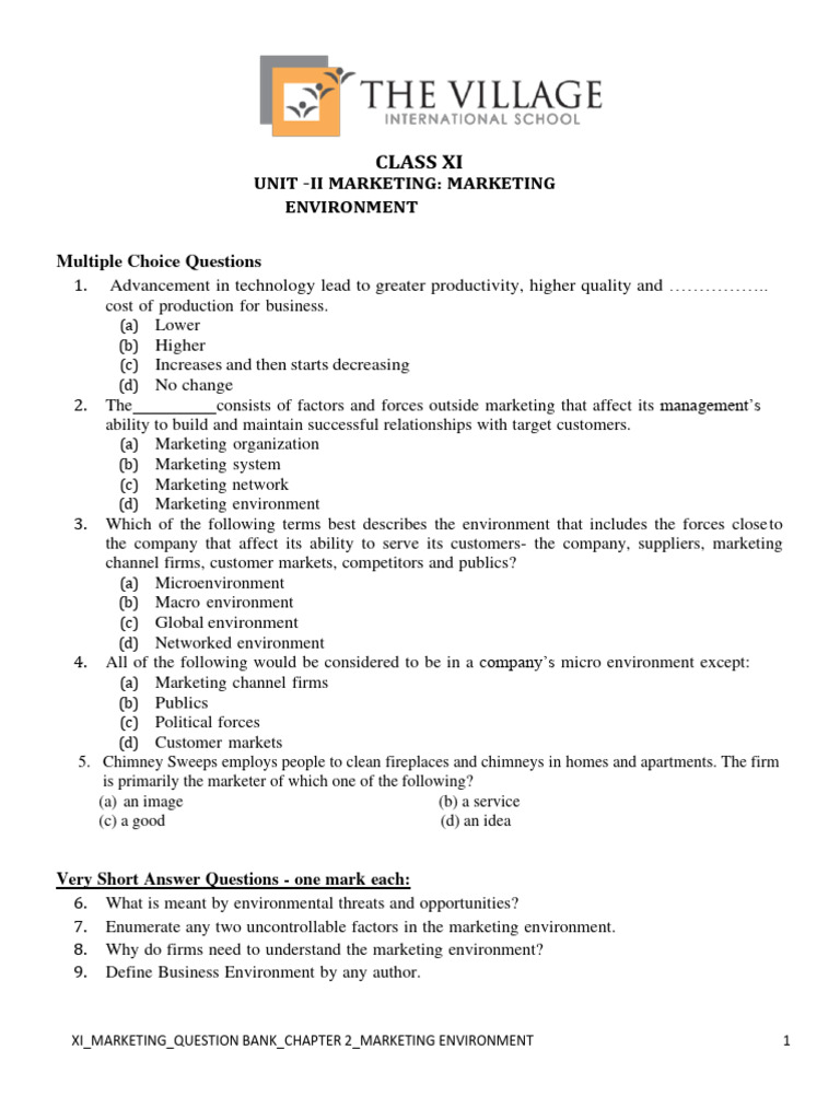 Marketing Environment MCQ & Answers | PDF