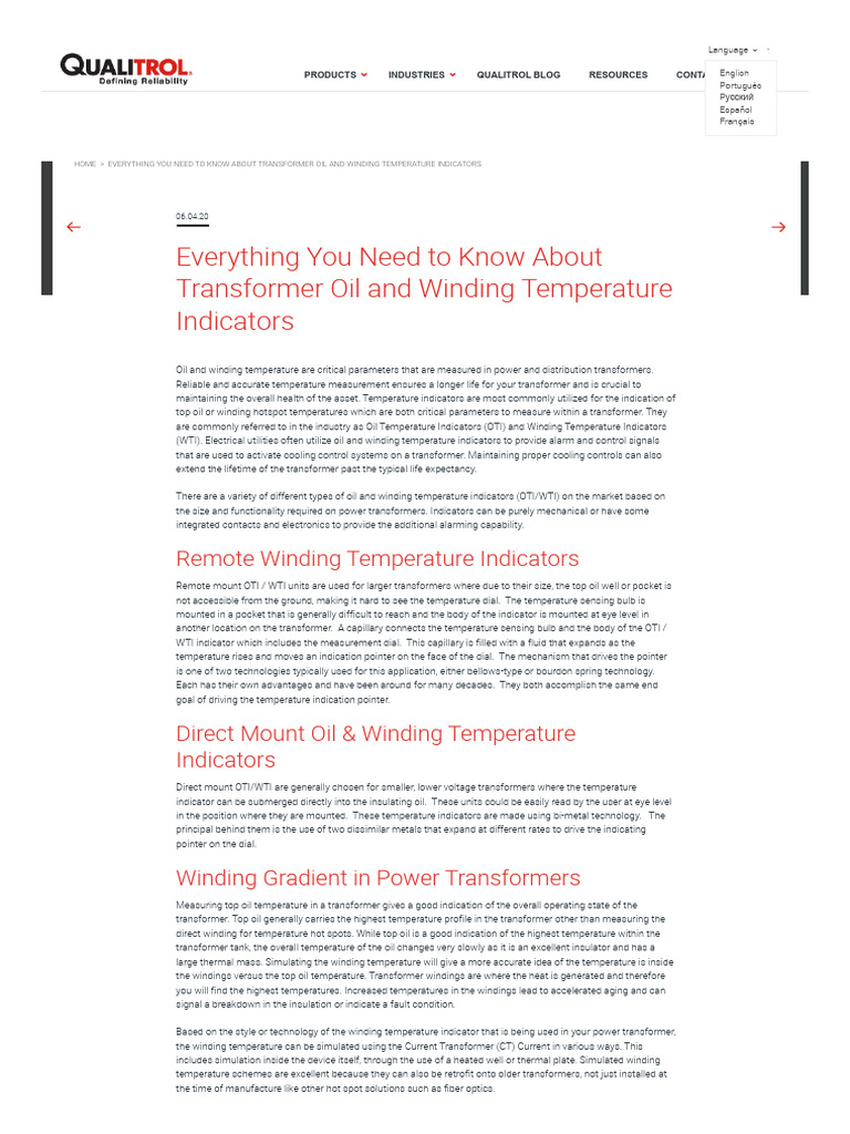 Oil and Winding Temperature Indicators | PDF