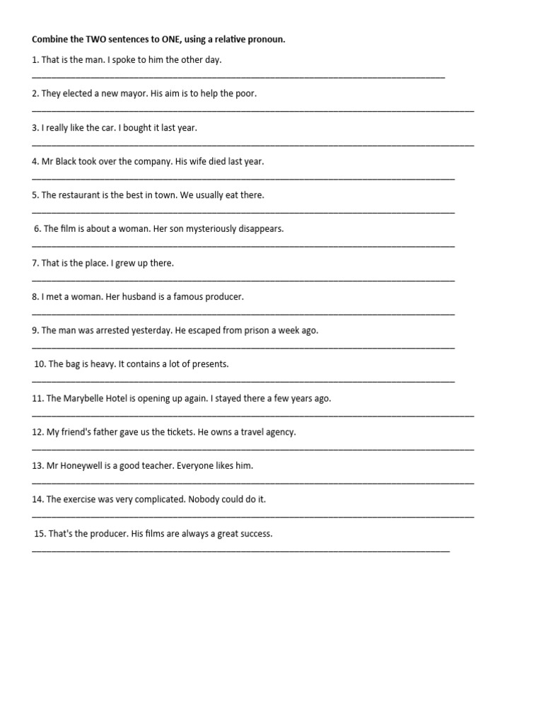 Relative Clauses Combine The Sentences | PDF