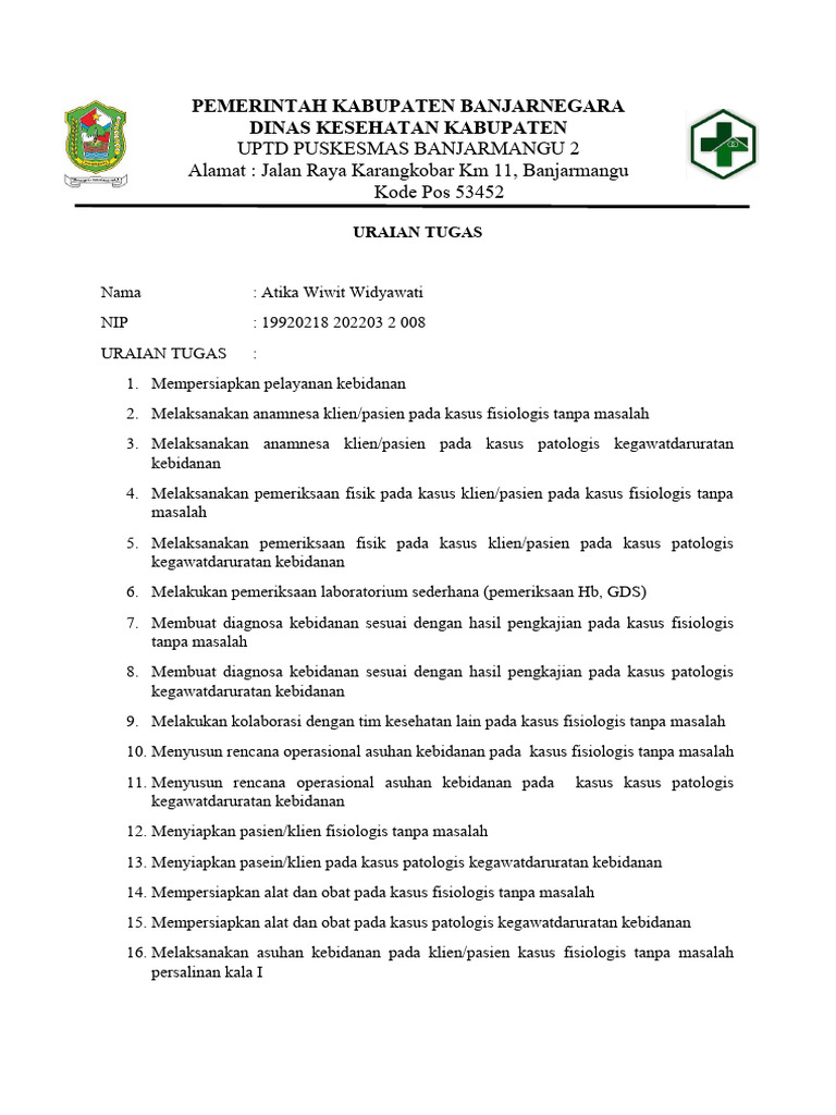 Surat Keterangan Uraian Tugas Jabatan | PDF
