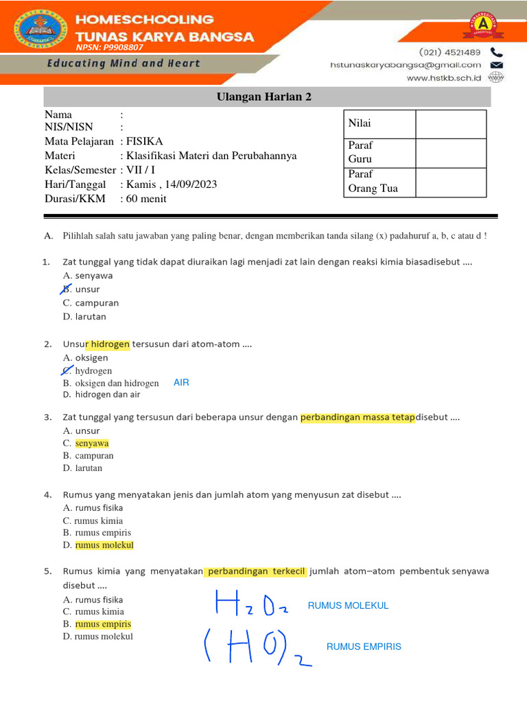 UH 2 Fisika VII Klasifikasi Materi Dan Perubahannya | PDF
