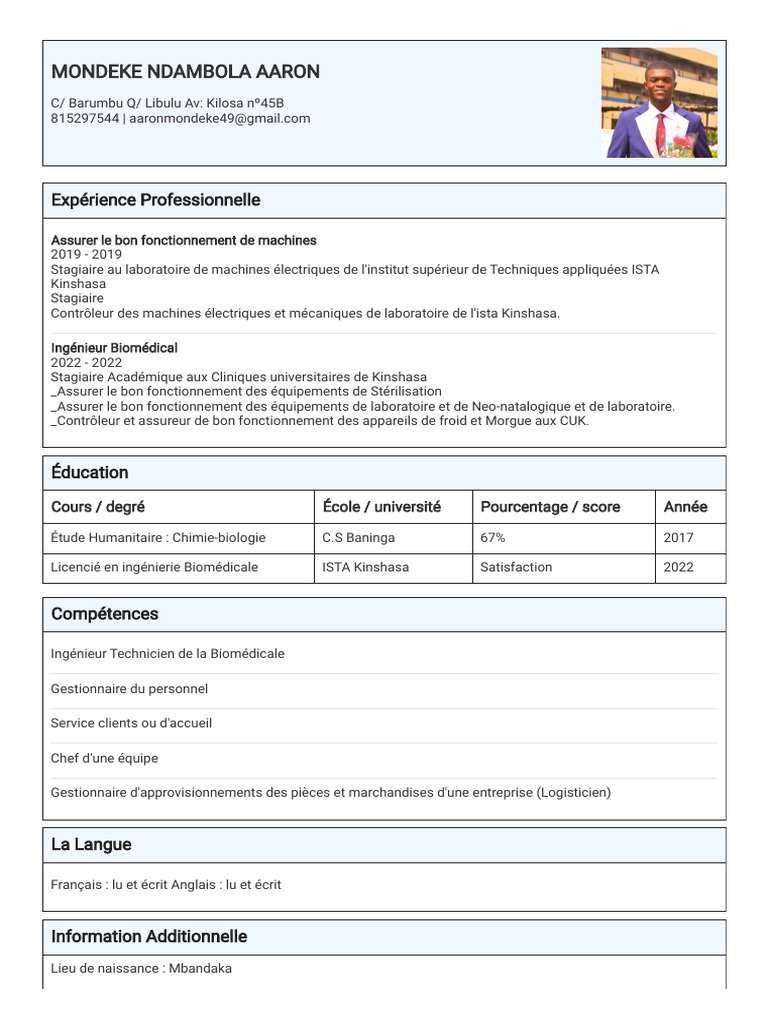 CV Biomédicale AARON | PDF