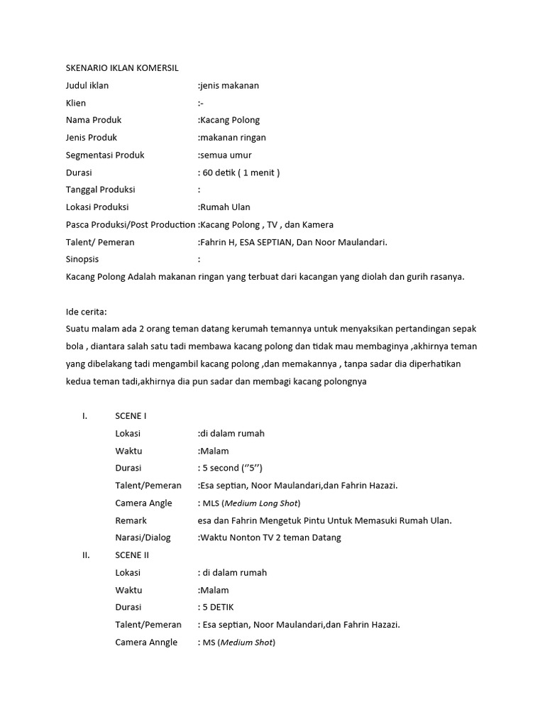 CONTOH SCRIPT IKLAN KOMERSIL Yang 1menit by Esa | PDF