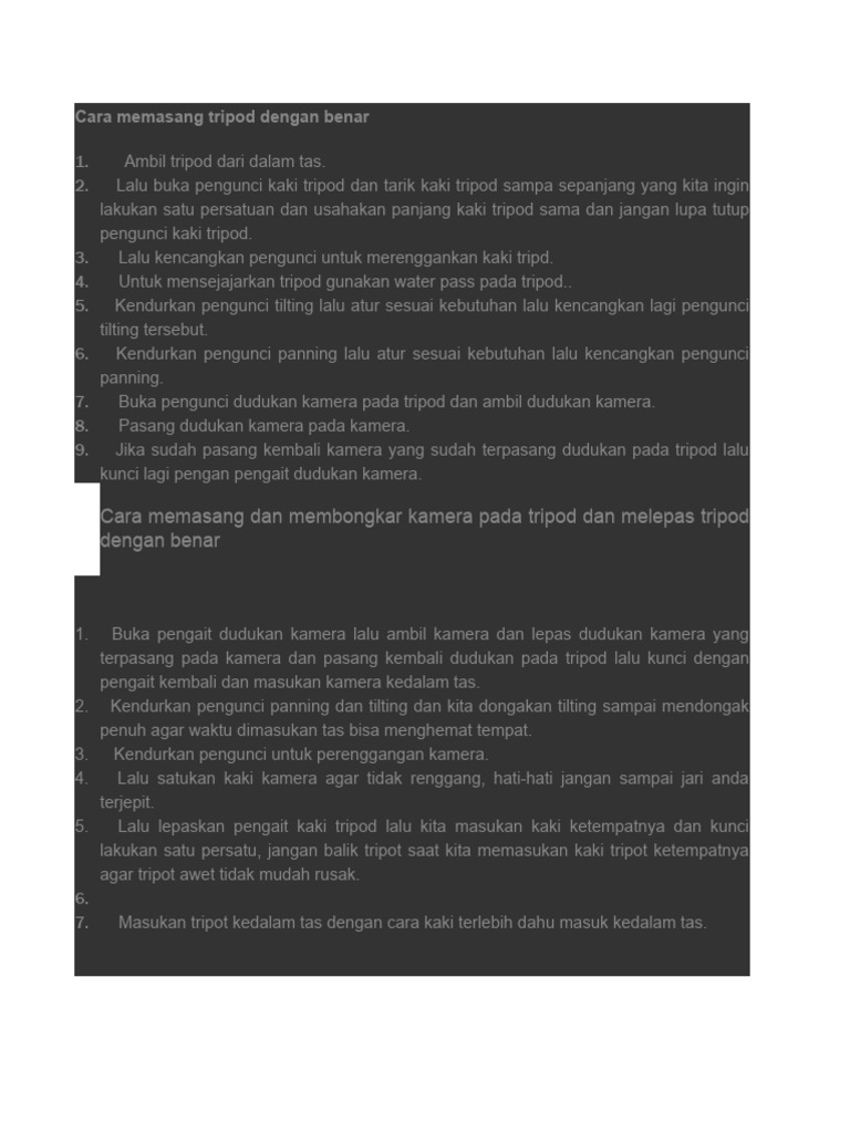 Cara Memasang Tripod Dengan Benar | PDF