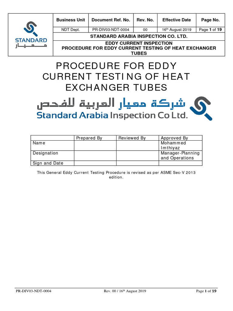 Eddy Current Testing Procedure Guide | PDF