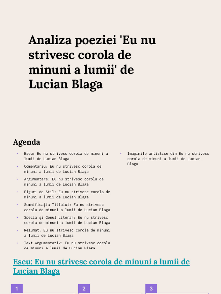 Analiza Poeziei 'Eu Nu Strivesc Corola de Minuni A Lumii' de Lucian Blaga | PDF