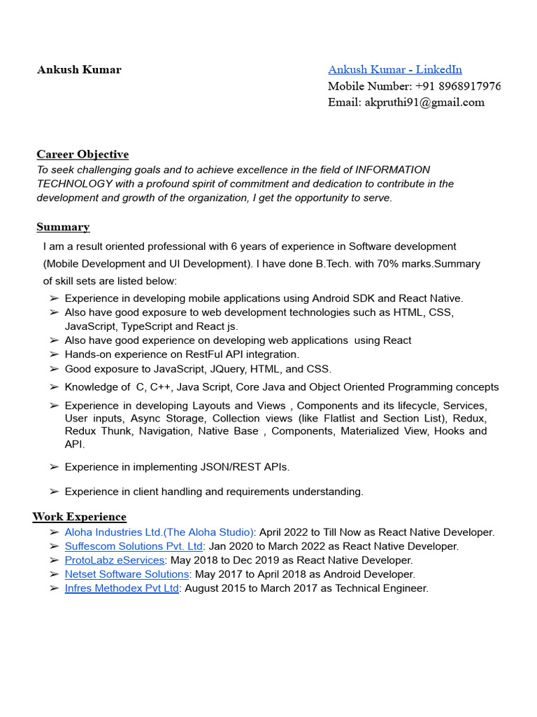 Ankush Kumar Resume | PDF
