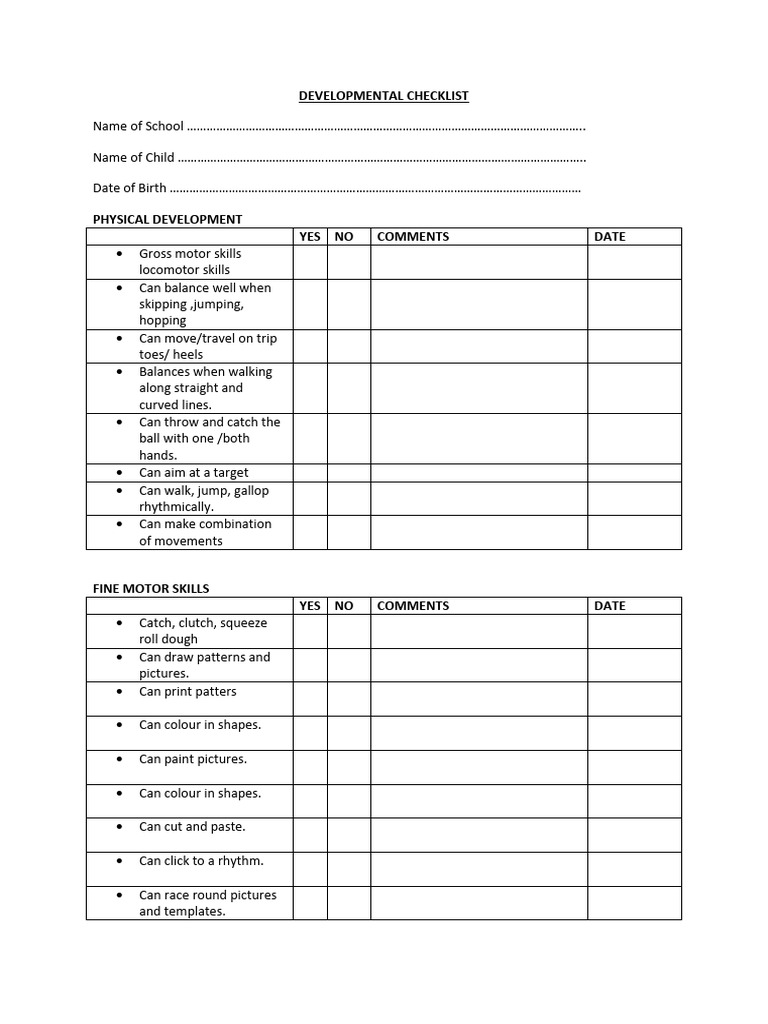 Developmental Checklist | PDF