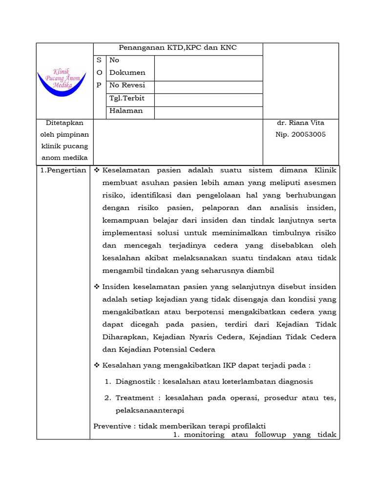 4.1.1 SPO Penanganan KTD, KPC, KNC | PDF