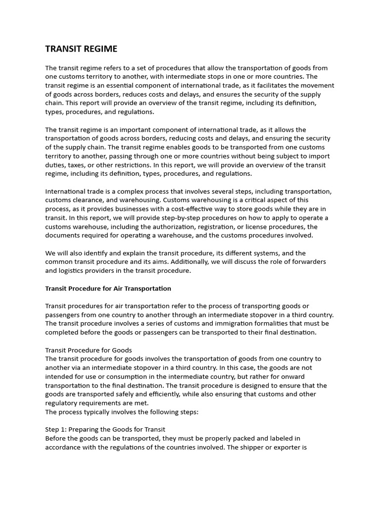 Overview of Transit Regime Procedures | PDF | Business