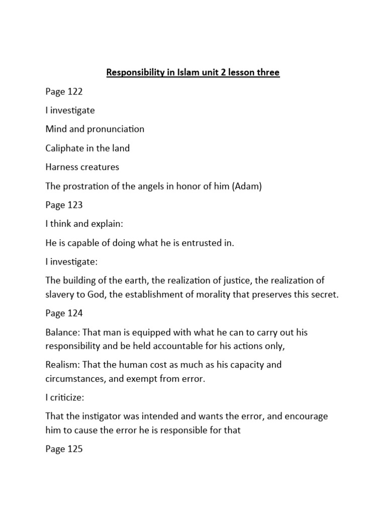 Responsibility in Islam Unit 2 Lesson Three 1 | PDF