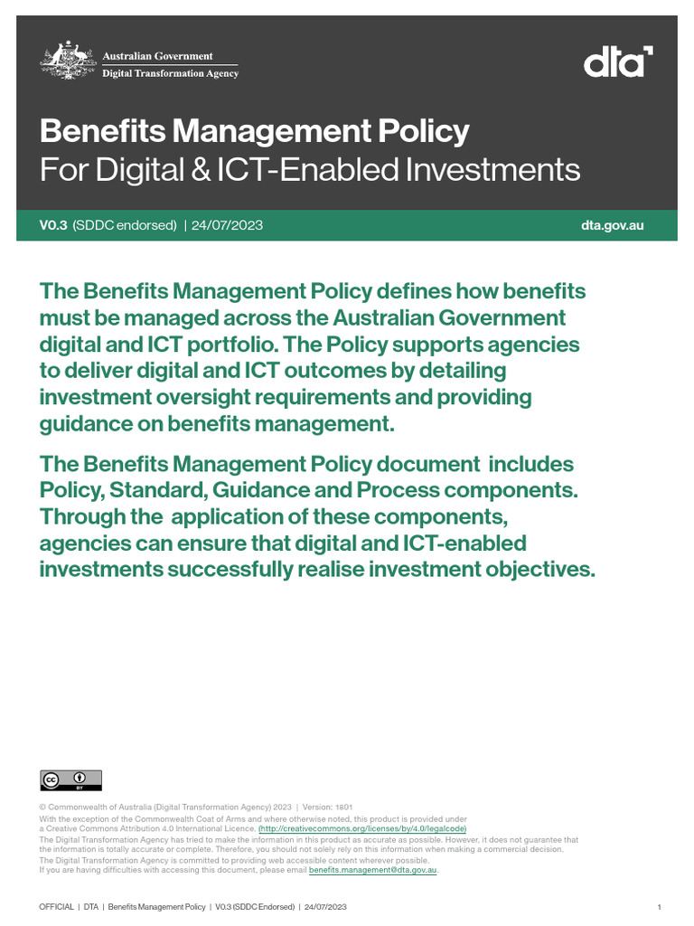 Benefits Management Policy V03 DTA 24072023 - 0 | PDF