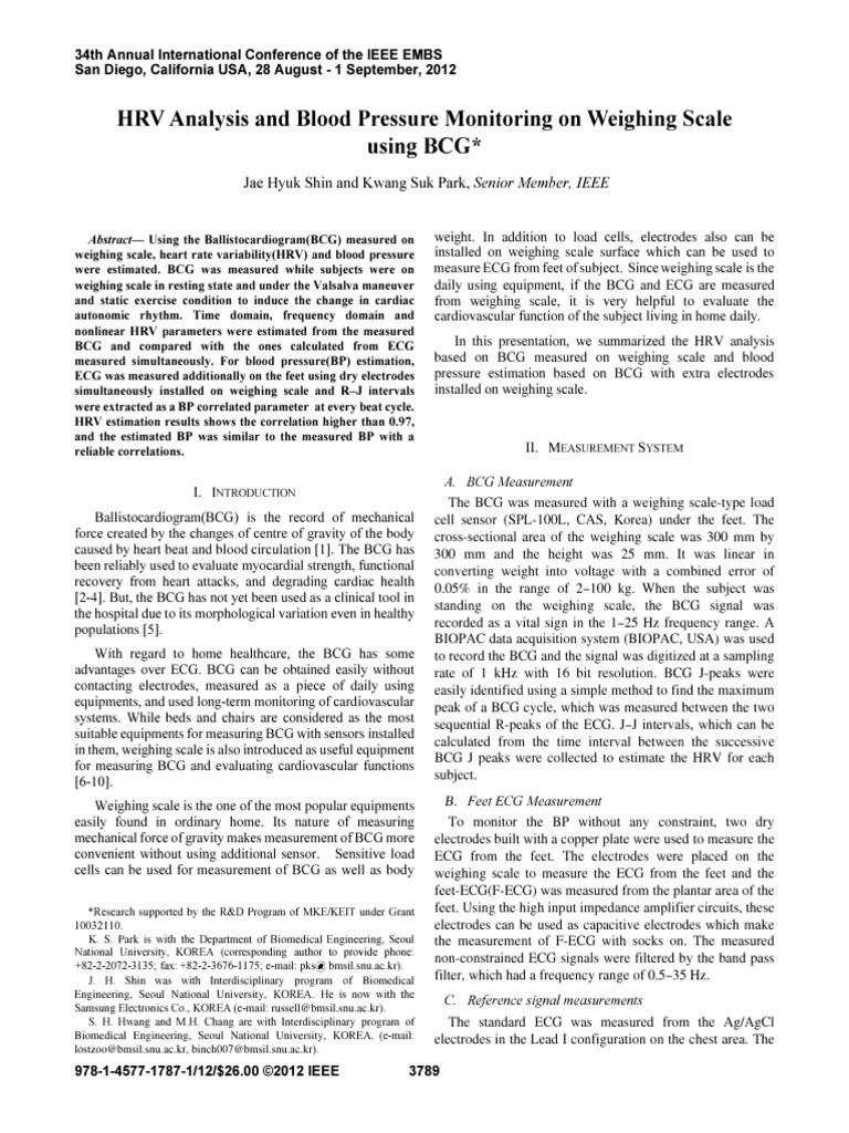 HRV Analysis and Blood Pressure Monitoring On Weighing Scale | PDF