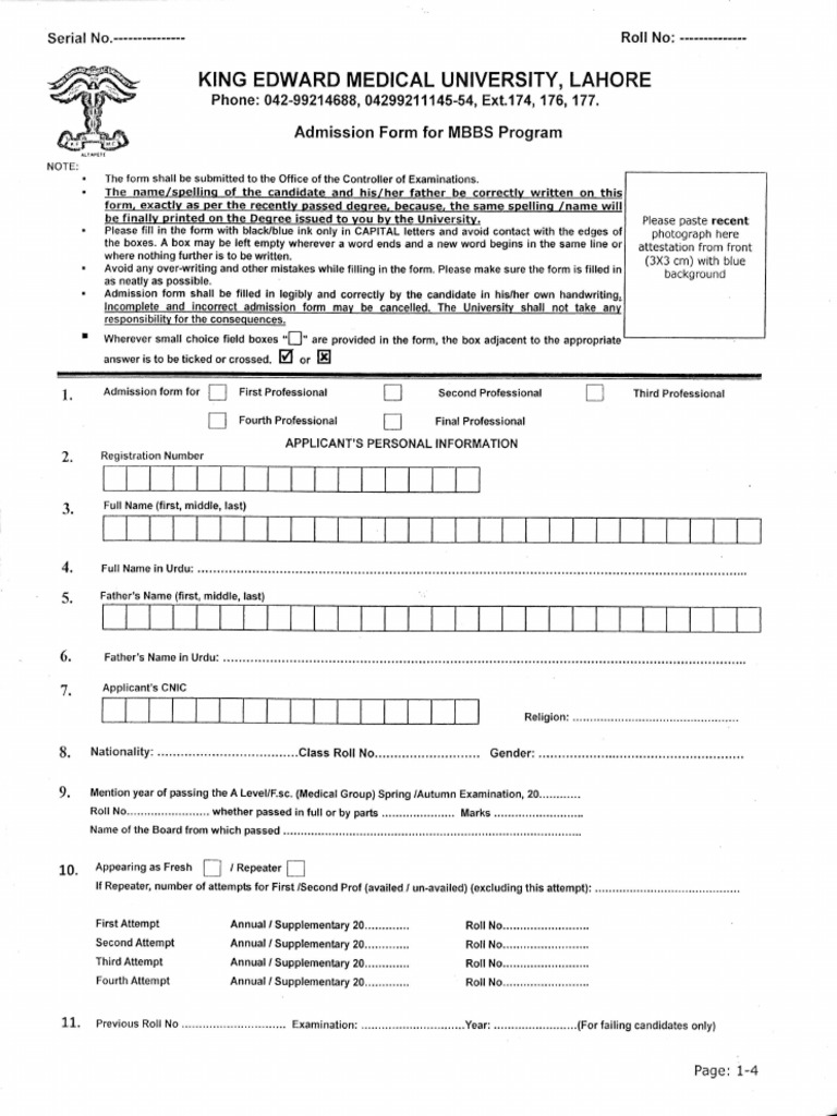 Admission Form For MBBS Program - 221017 - 115038 | PDF