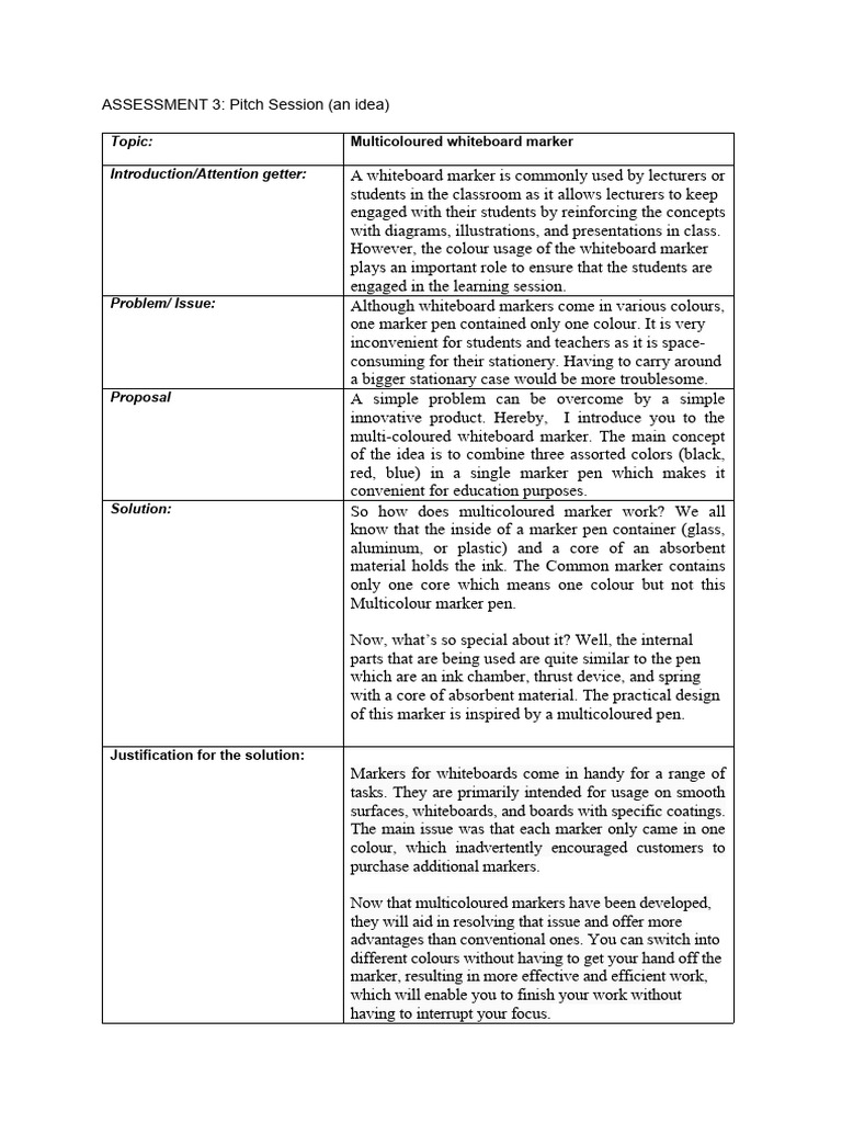 Idea Pitching Outline | PDF