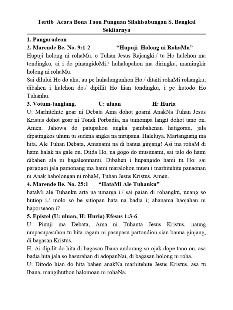 Tertib Acara Bona Taon Punguan Silahisabungan | PDF