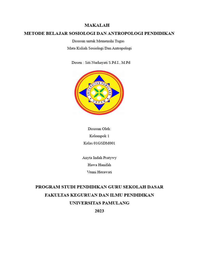 Makalah Sosiologi Dan Antropologi Metode Belajar Sosiologi Dan ...