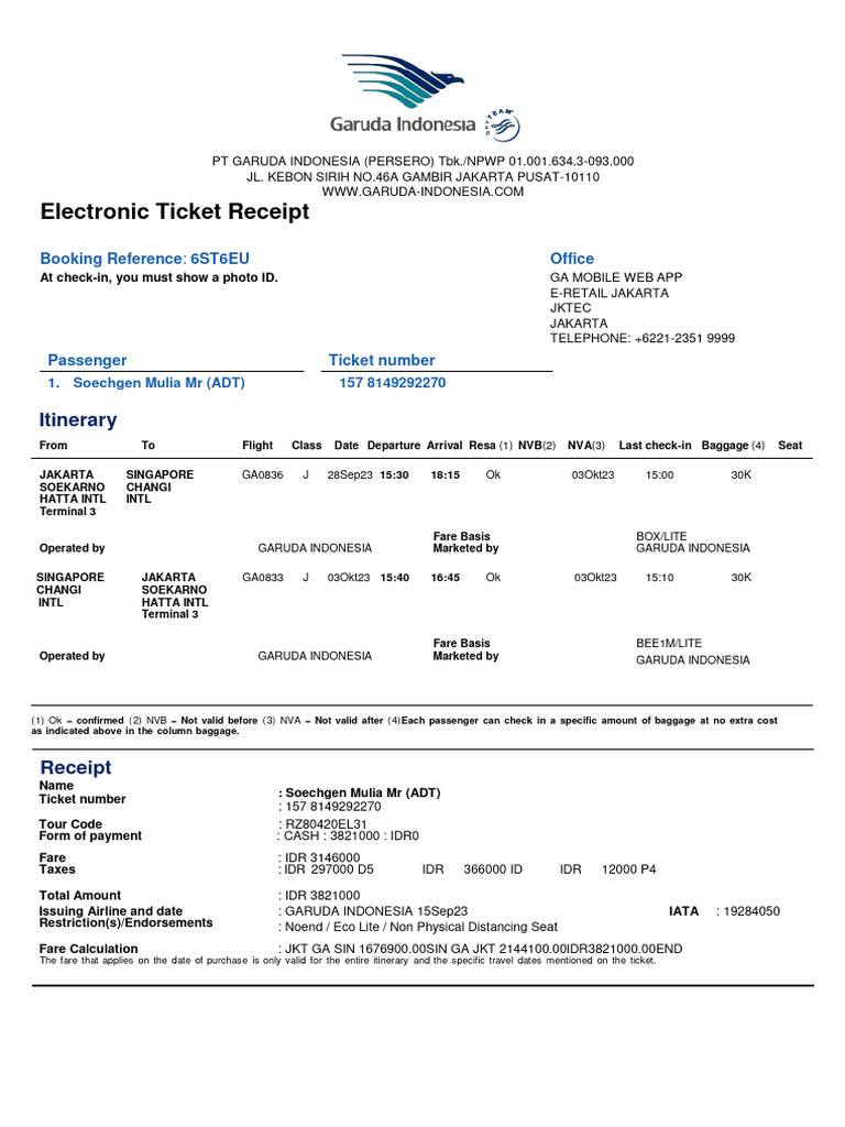 Your Electronic Ticket MR Soechgen Mulia | PDF