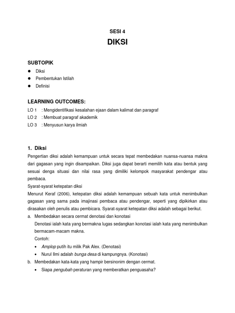 e-modul-TOPIK 4-Diksi, Pembentukan Istilah, Dan Definisi | PDF