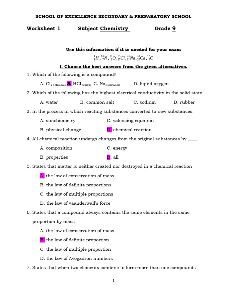 Chemistry Grade 9 | PDF