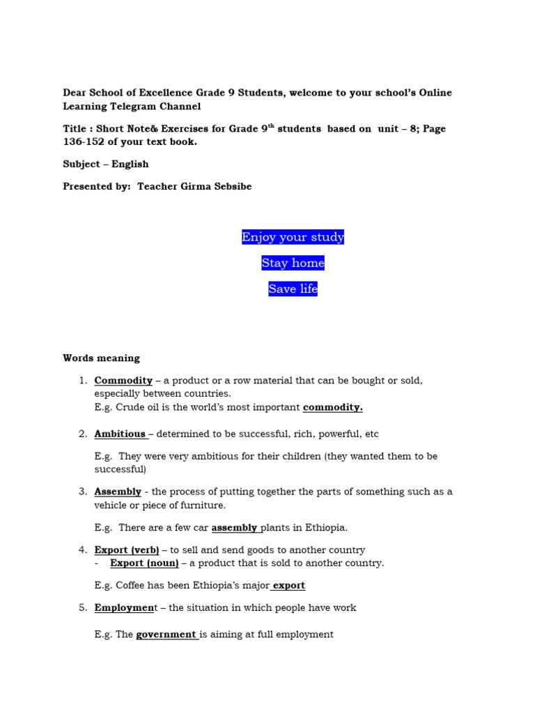 English Note For Grade 9th Students | PDF