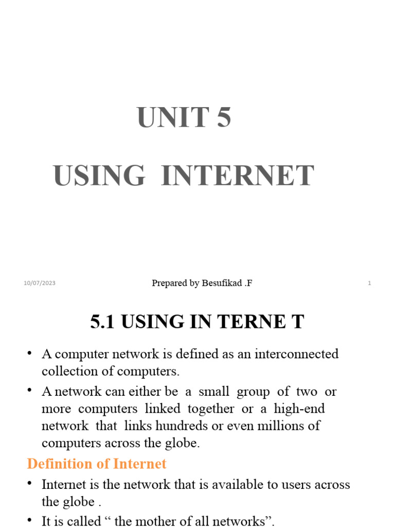 Grade 9 ICT Unit 5 (Using Internet) | PDF