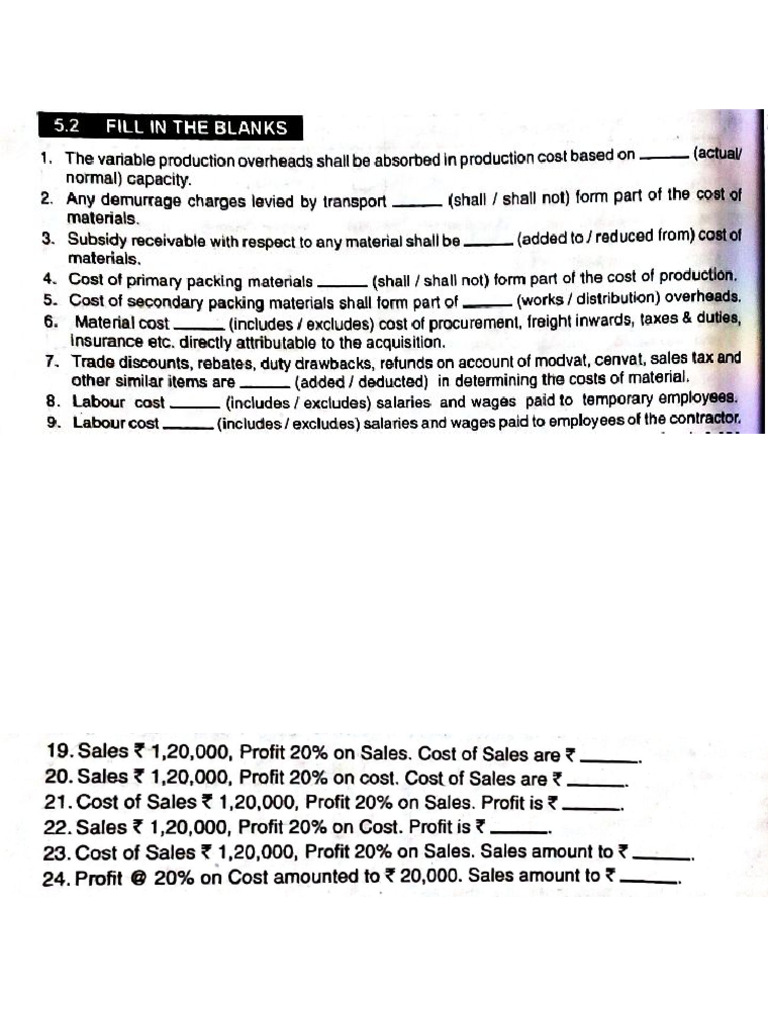 Cost Accounting Question Bank | PDF